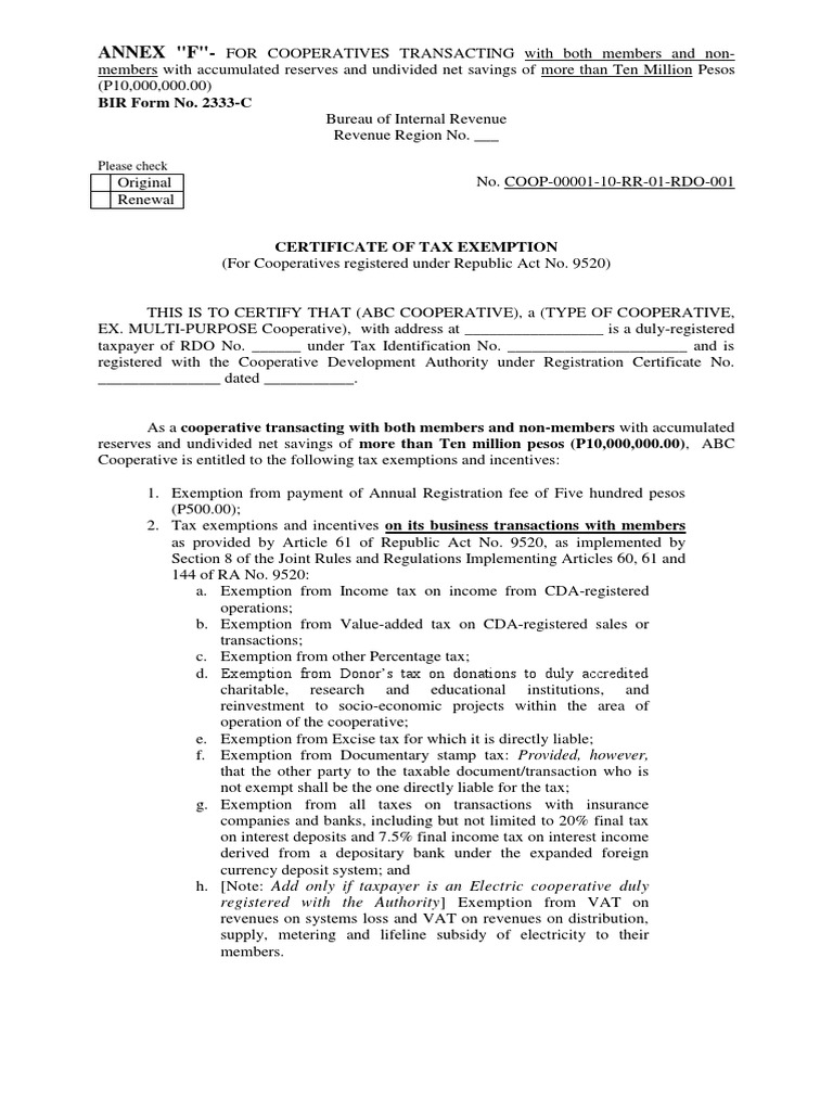 Annex "F"-: BIR Form No. 2333-C | PDF | Revenue | Taxes