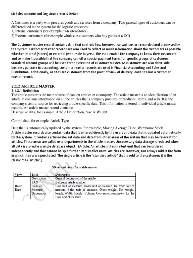SD Sales Scenario and Org Structure in IS-Retail | PDF | Point Of Sale ...