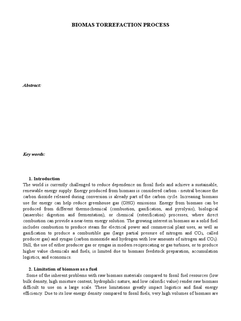 Biomass Torrefaction Process | PDF | Biomass | Gasification