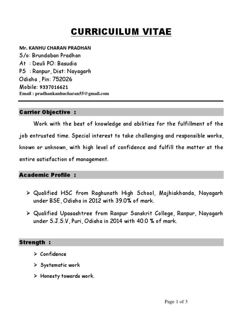 CV of Kanhu Charan Pradhan | PDF | Career & Growth