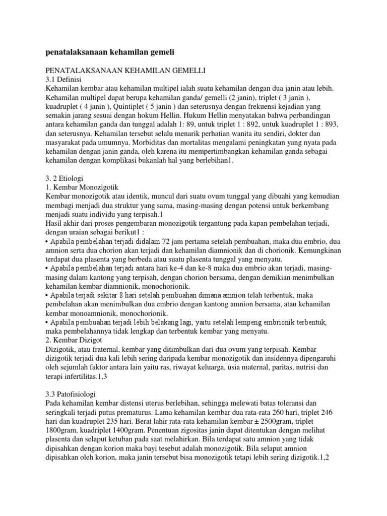 Penatalaksanaan Kehamilan Gemeli | PDF