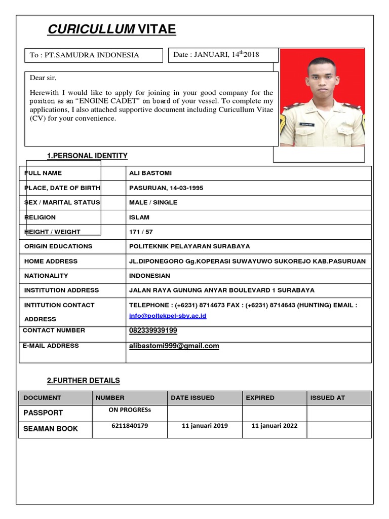 CV Engine Cadet Ali Bastomi | PDF