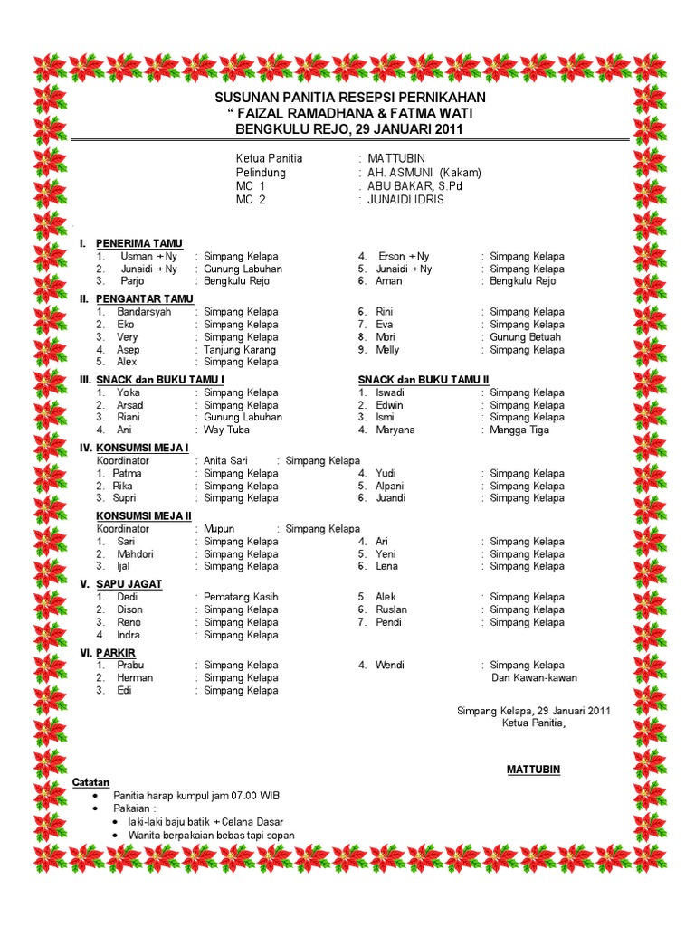 Susunan Panitia Resepsi Pernikahan | PDF