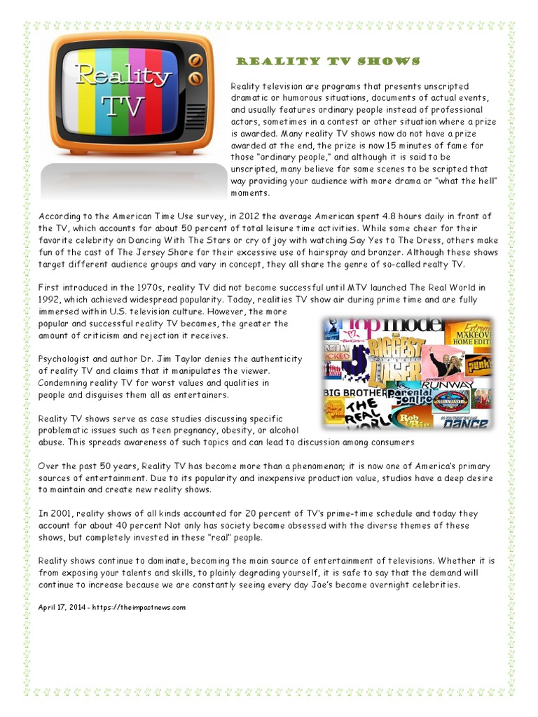 Reality TV Reading Comprehension Exercises - 111421 | PDF | Reality ...