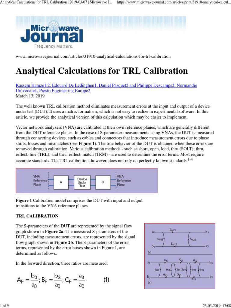 Analytical Calculations For TRL Calibration - 2019-03-07 - Microwave ...