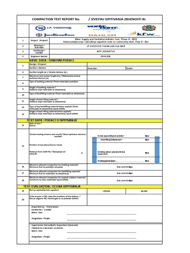 Compaction Test Report No. / Izvestaj Ispitivanja Zbijenosti BR | PDF ...