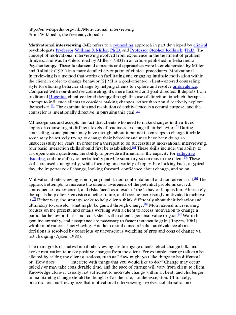 Motivational Interviewing (MI) Refers To A | PDF | Positive Psychology ...