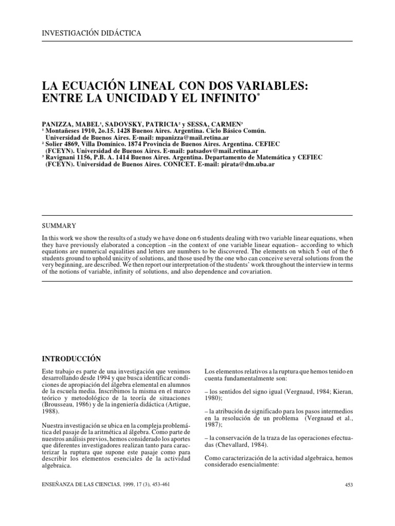 Sadovsky Sessa Panizza Ecuación Con Dos Variables | PDF | Sistema de ...