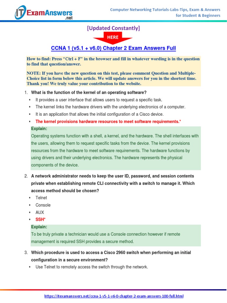 CCNA 1 (v5.1 + v6.0) Chapter 2 Exam Answers Full | PDF | Ip Address | Network Switch