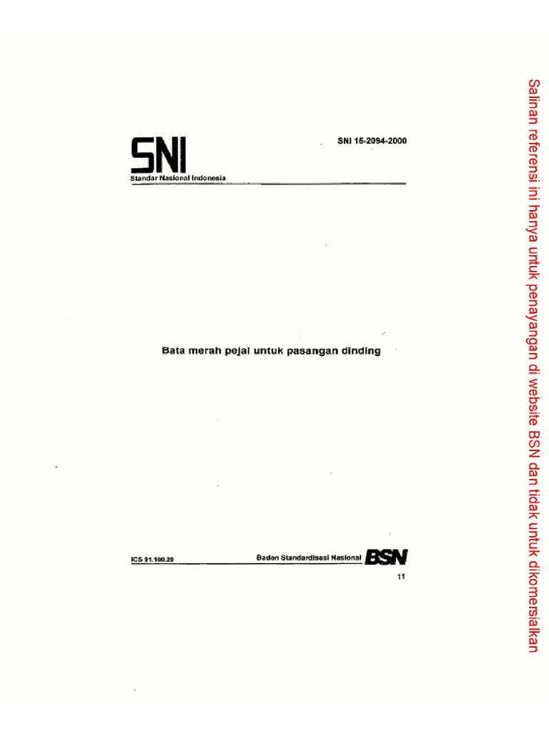 SNI 15 2094 2000 Bata Merah Untuk Pasangan Dinding PDF | PDF