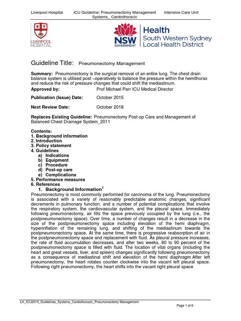 Pneumonectomy Post-Operative Guidelines | PDF | Cardiothoracic Surgery ...
