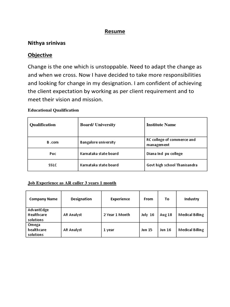 Nithya Resume | PDF | Health Care | Business