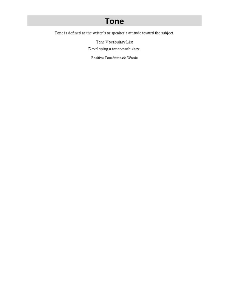 Tone Vocabulary for Writing | PDF | Writing