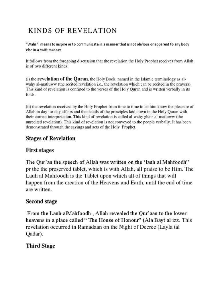 Distinguishing Revelation: An Analysis of the Different Kinds of ...