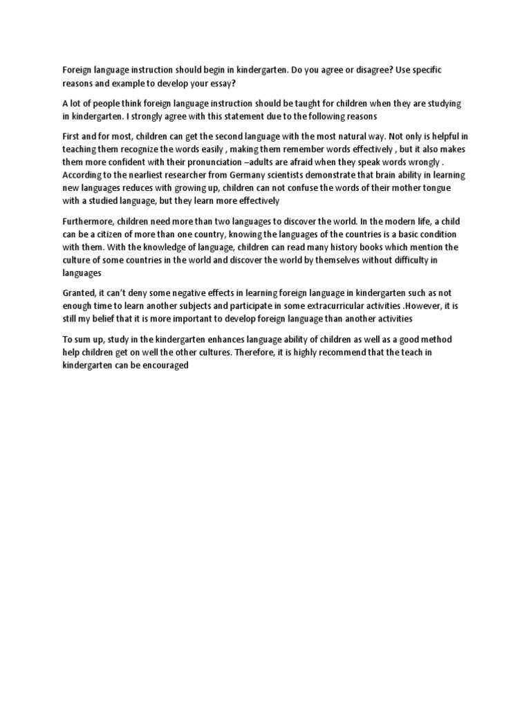 Foreign Language Instruction Should Begin in Kindergarten | PDF