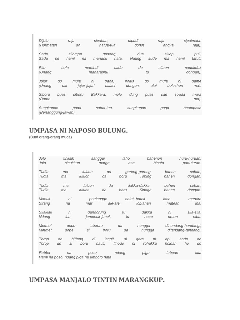 Umpasa Batak untuk Generasi Muda | PDF
