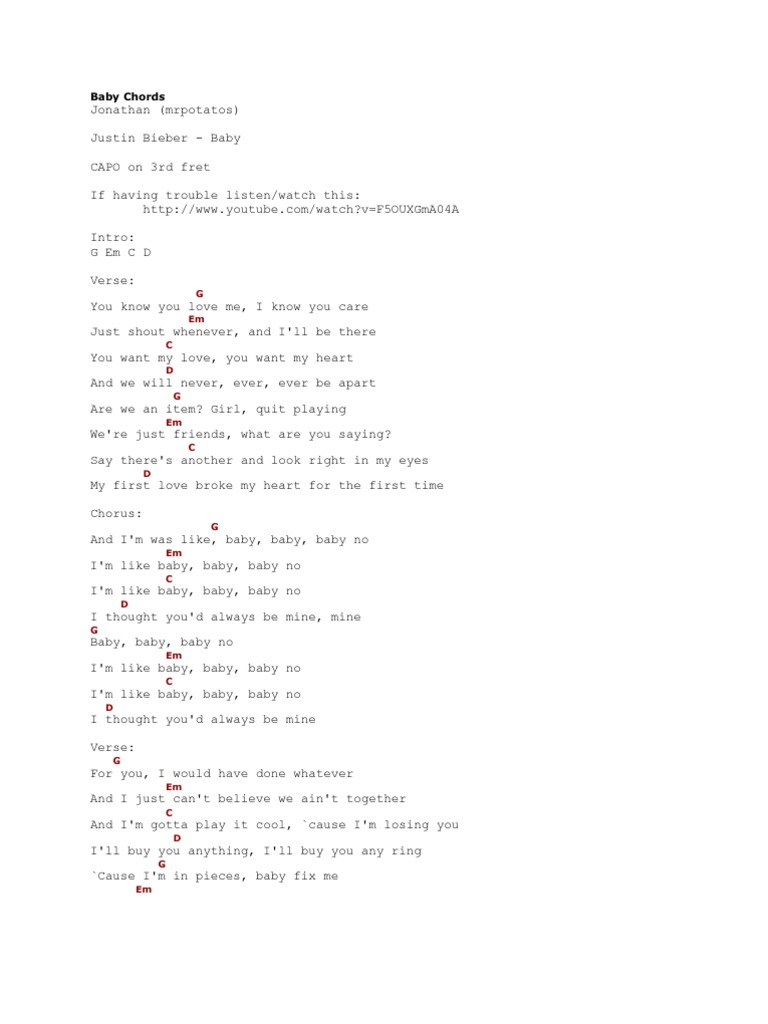 Justin Bieber Baby Guitar Chords