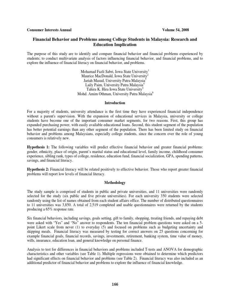 Financial Behavior and Problems Among College Students in Malaysia ...