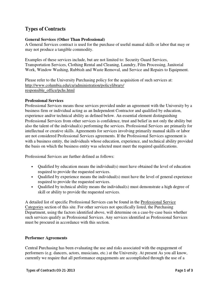 Types Contracts Guide | PDF | Accounts Payable | Insurance