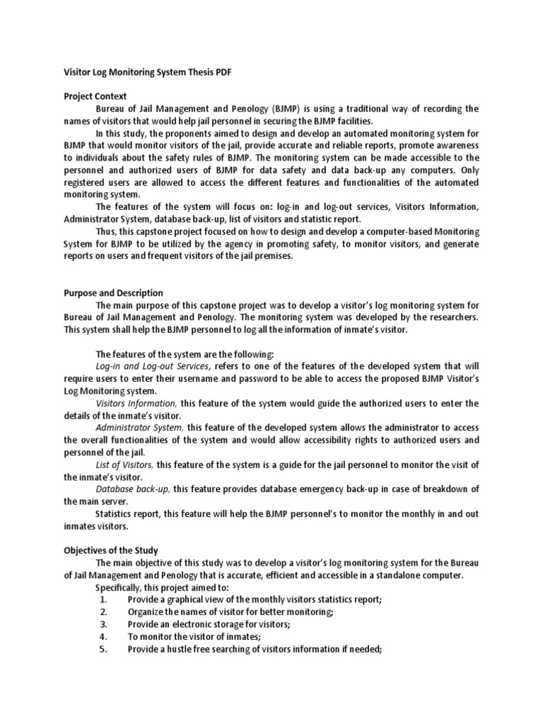 Visitor Log Monitoring System Thesis Documentation PDF | PDF | User (Computing) | Databases