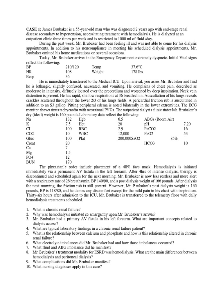 Case 1 | PDF | Hemodialysis | Dialysis