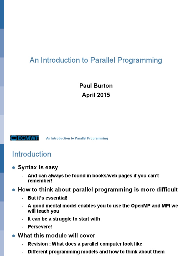 Intro Parallel Programming 2015 Pdf Parallel Computing Computer Program 
