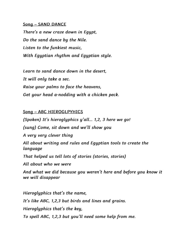 The Egyptian Explorers - Lyrics Booklet | PDF