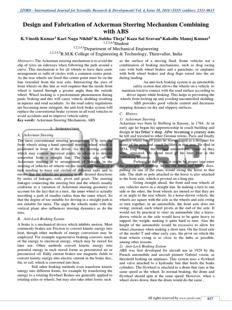 Design and Fabrication of Ackerman Steering Mechanism Combining With ...