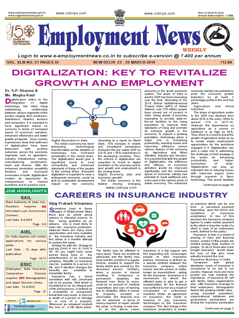 Employment Newspaper Fourth Week of March 2019 PDF | PDF | Insurance ...