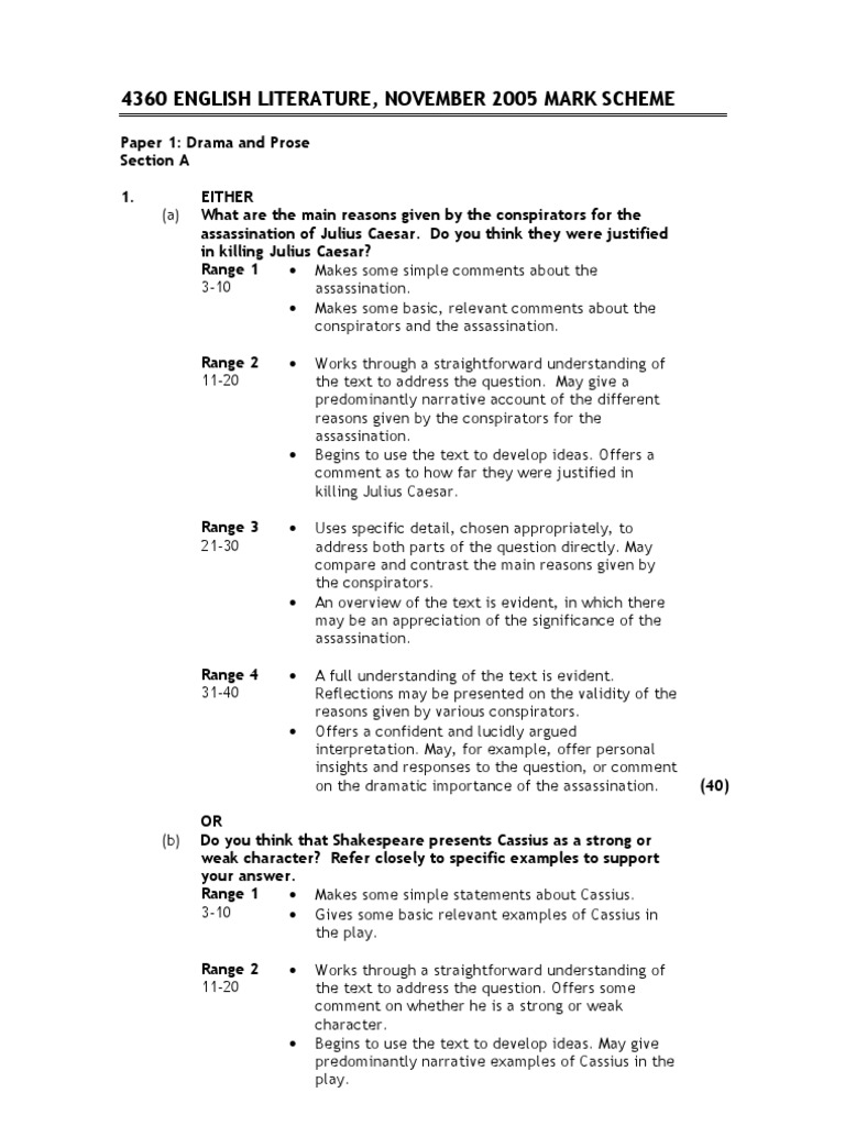 260038 IGCSE English Literature 4360 Mark Scheme Nov 05 FINAL | Jane ...