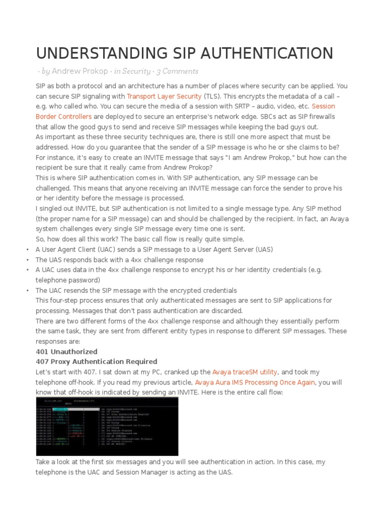 Understanding Sip Authentication | PDF | Session Initiation Protocol | Network Protocols
