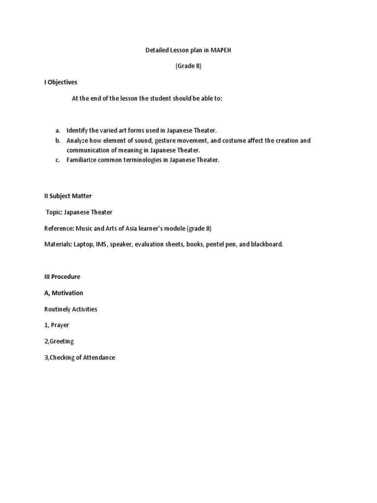 Detailed Lesson Plan in MAPEHbgrade 8 Japan | PDF | Japan | Lesson Plan