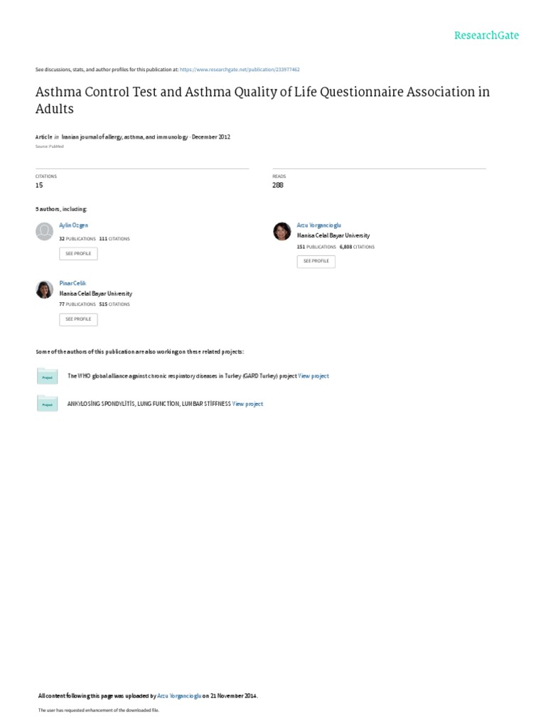 Asthma Control Test and Asthma Quality of Life Questionnaire ...