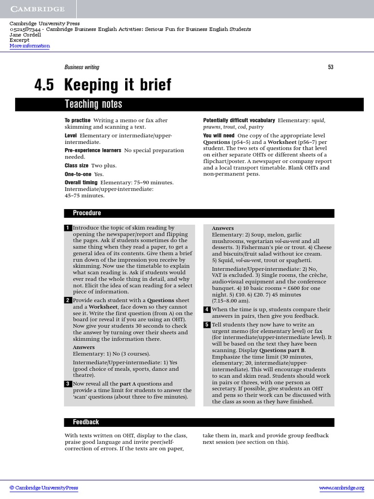 Cambridge Business English Activities Beginner To Intermediate Book ...