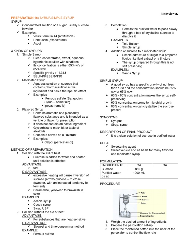 PHARDOSE - Preparations 16-18 Reviewer | PDF | Sucrose | Syrup