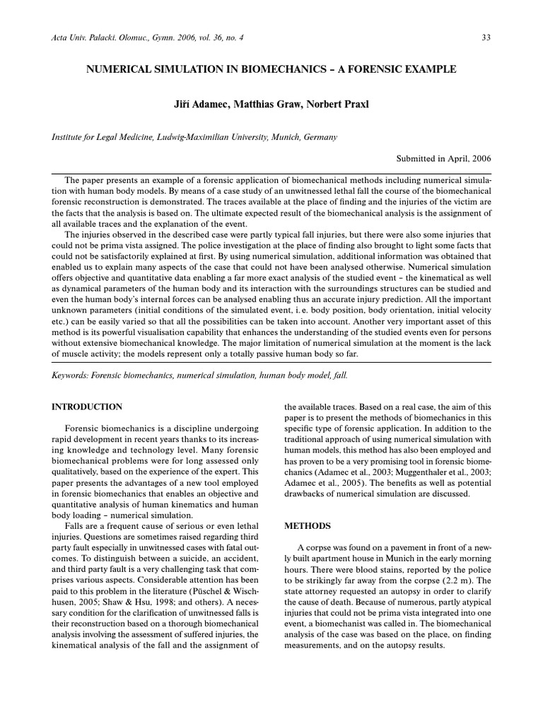 Numerical Simulation in Biomechanics.a Forensic Example PDF | PDF ...