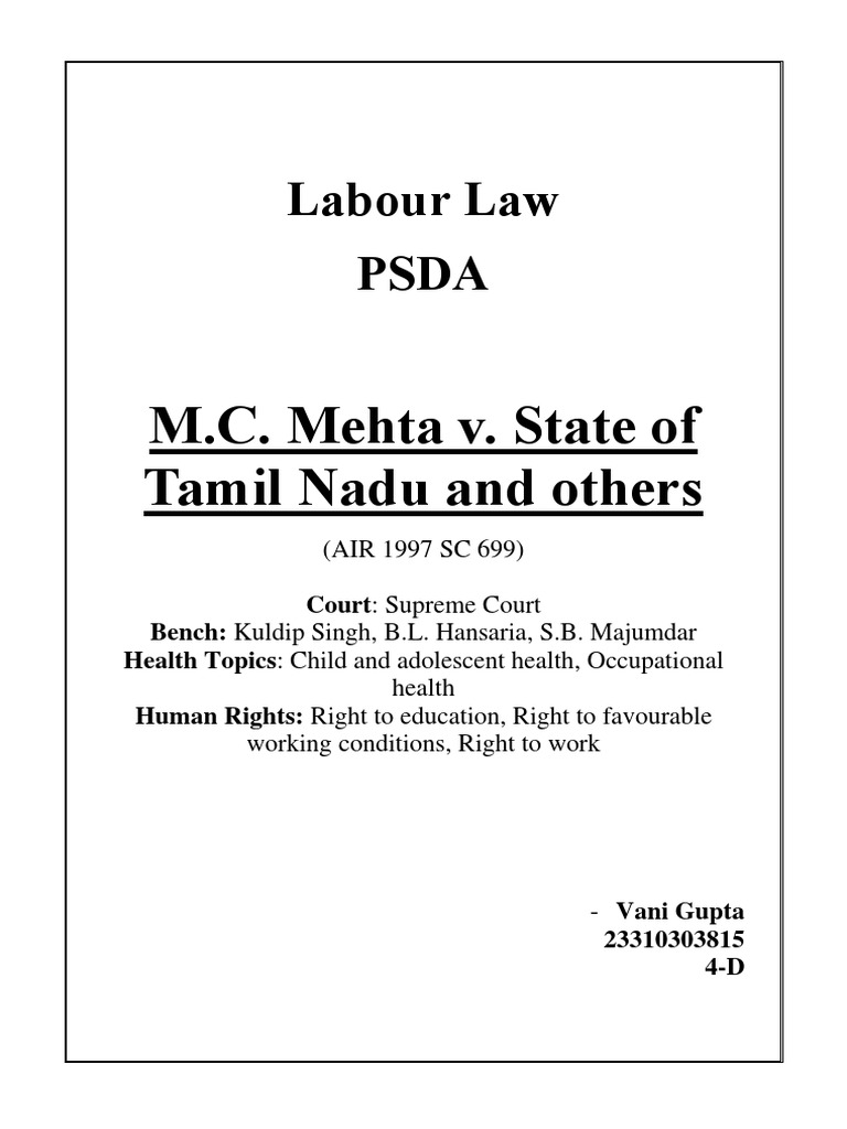 Labour Law Psda: M.C. Mehta v. State of Tamil Nadu and Others | PDF | Child Labour | Labour Law