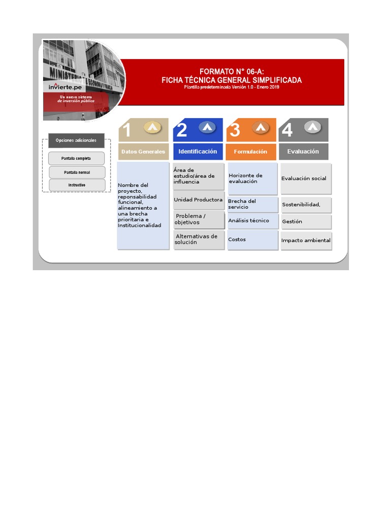 Formato N° 06-A: Ficha Técnica General Simplificada: Plantilla predeterminada Versión 1.0 ...