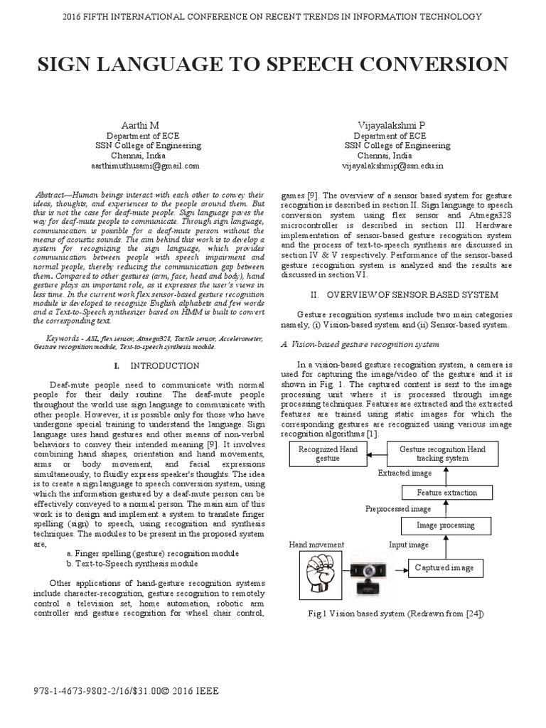 Sign Language To Speech Conversion | PDF | Speech Synthesis | Sensor