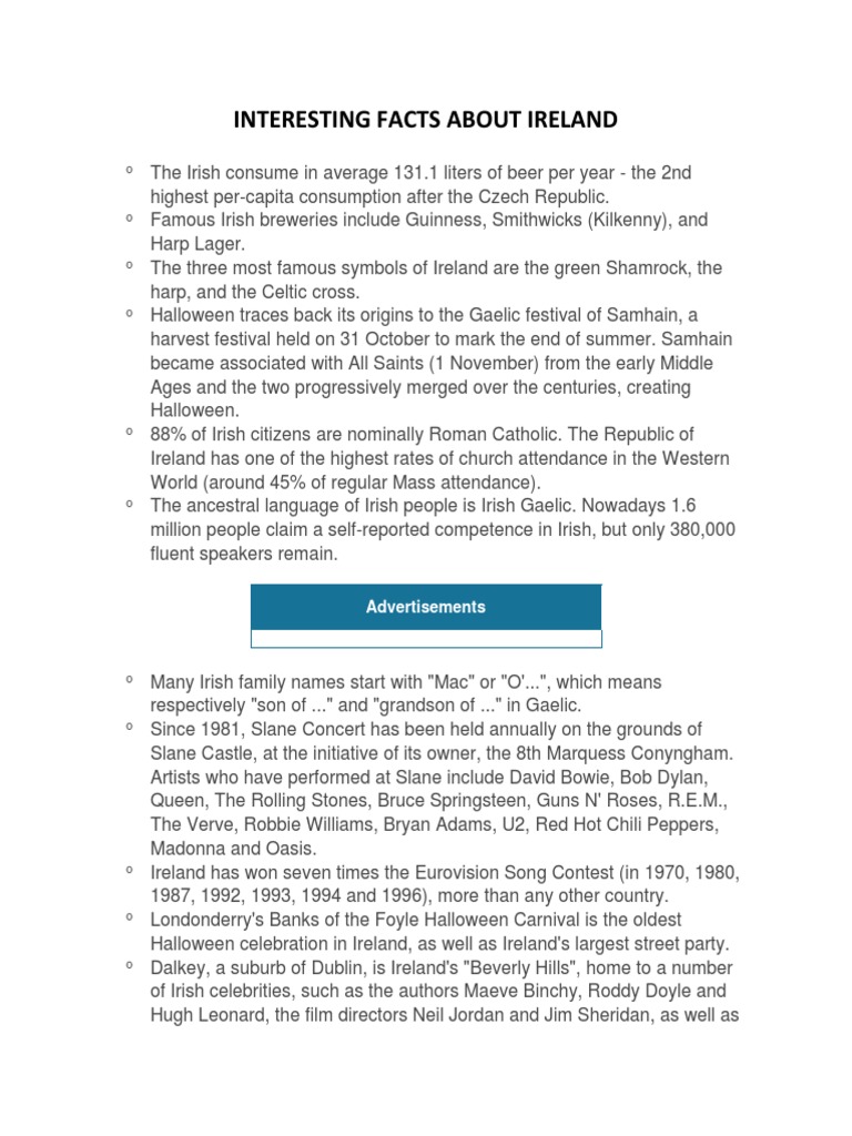 Interesting Facts About Ireland | PDF | Ireland | Leisure