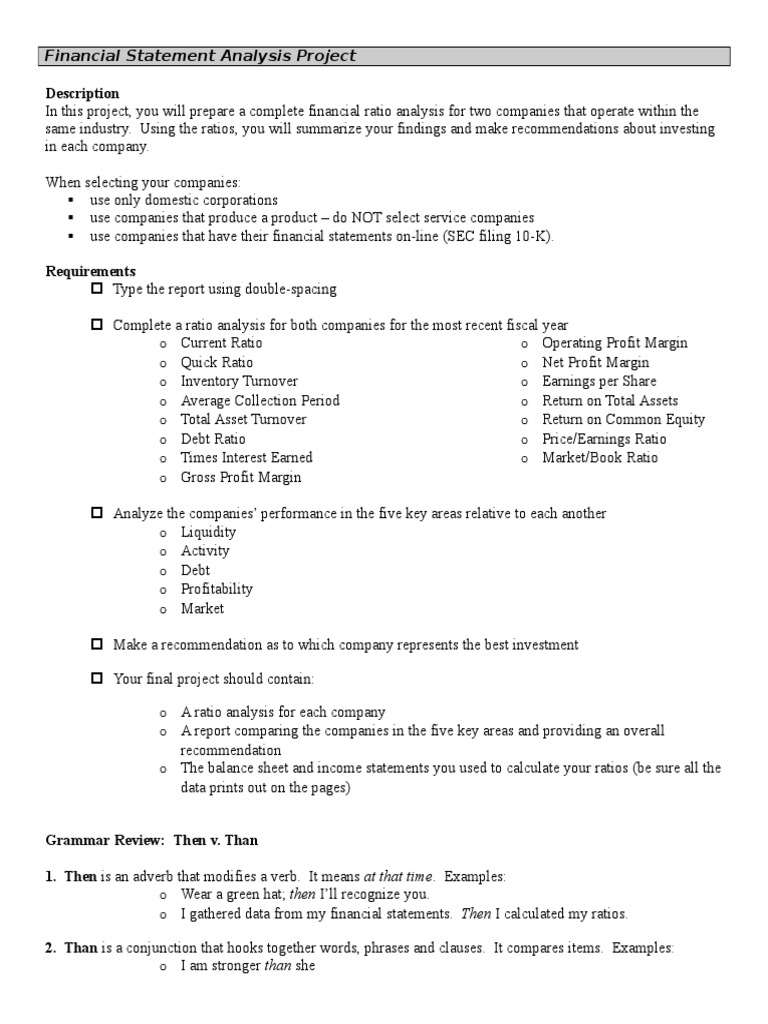 Financial Statement Analysis Project | PDF | Financial Statement ...