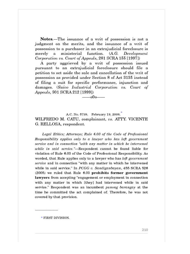 Notes. The Issuance of A Writ of Possession Is Not A | PDF | Practice ...