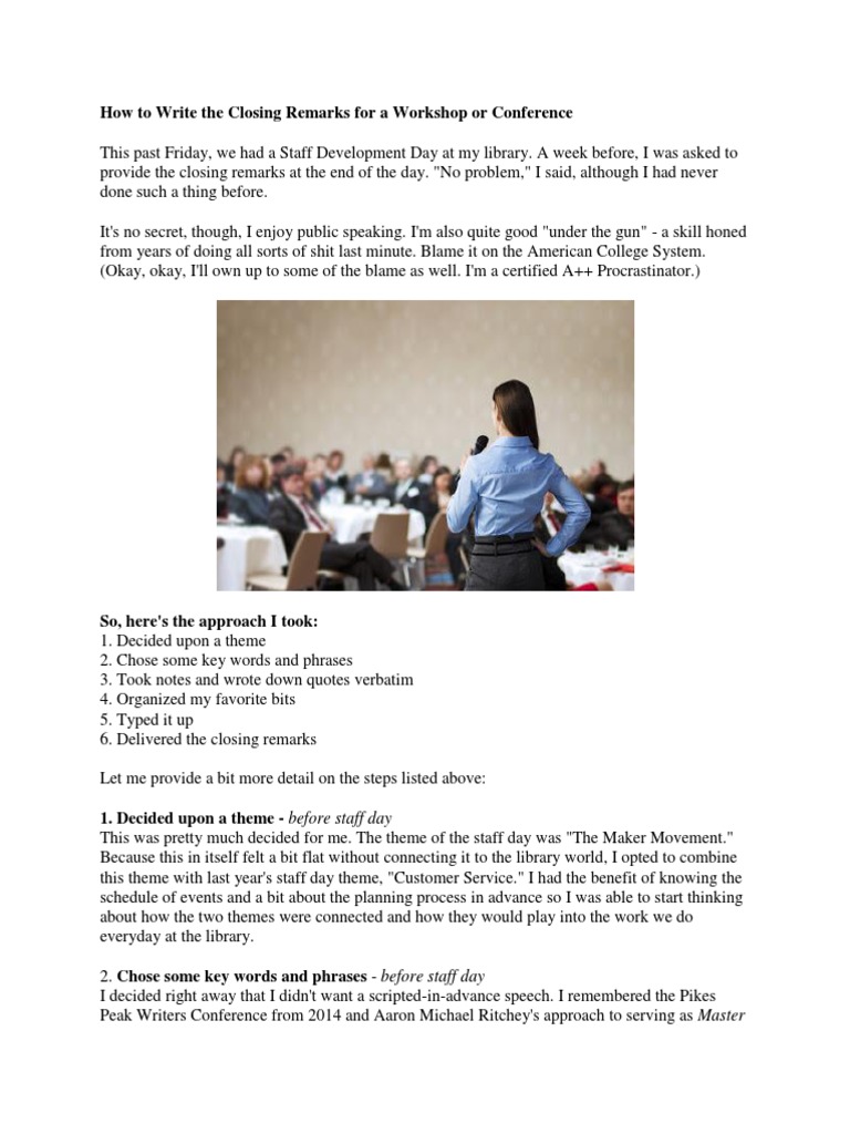 How To Write The Closing Remarks For A Workshop or Conference ...