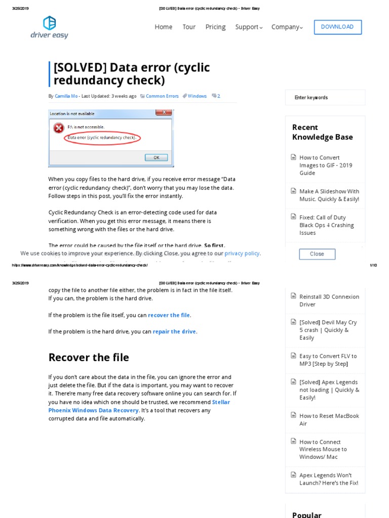 (SOLVED) Data Error (Cyclic Redundancy Check) - Driver Easy | PDF ...