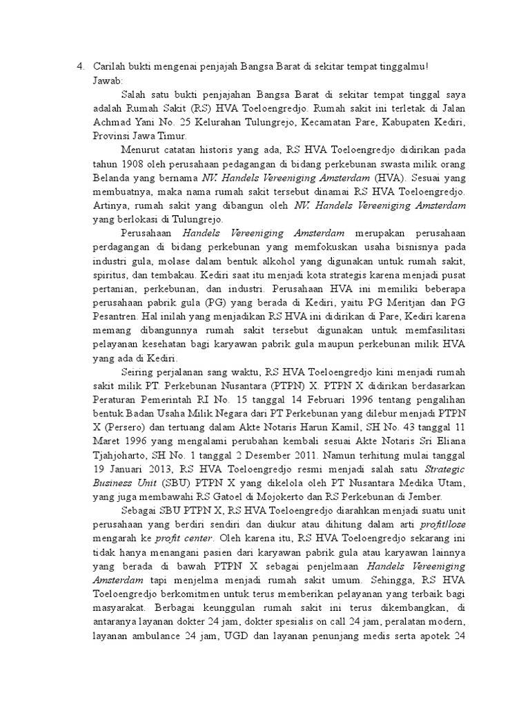 Sejarah RS HVA Toeloengredjo Kediri | PDF | Kesehatan Holistik