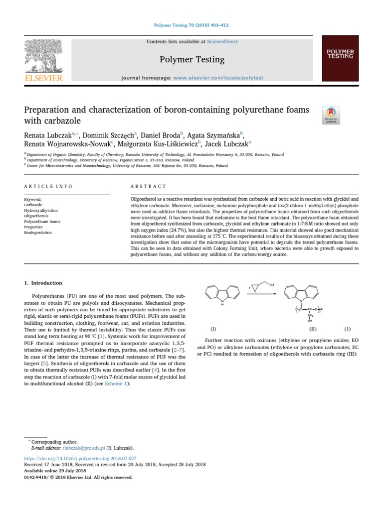 Polymer Testing: Sciencedirect | PDF | Polyurethane | Boron