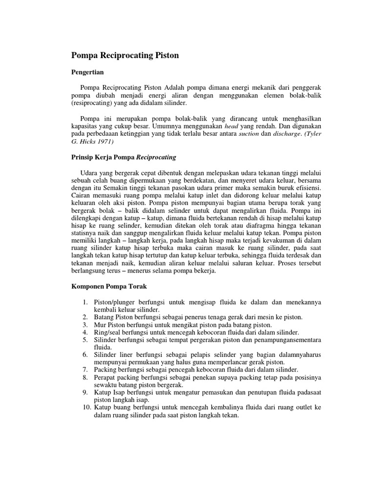 Pompa Reciprocating Piston | PDF