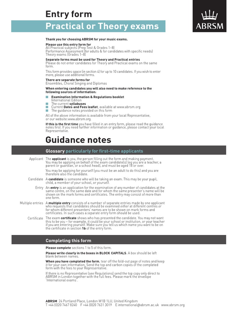 ABRSM Music Exam Entry Form | PDF | Saxophone | Musical Instruments