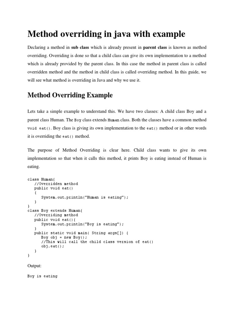 Method Overriding In Java With Example Pdf Method Computer Programming Inheritance