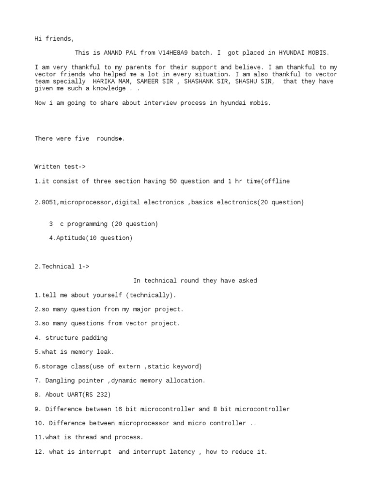 Hyundai Mobis Interview Experience | PDF | Computer Engineering | Computing